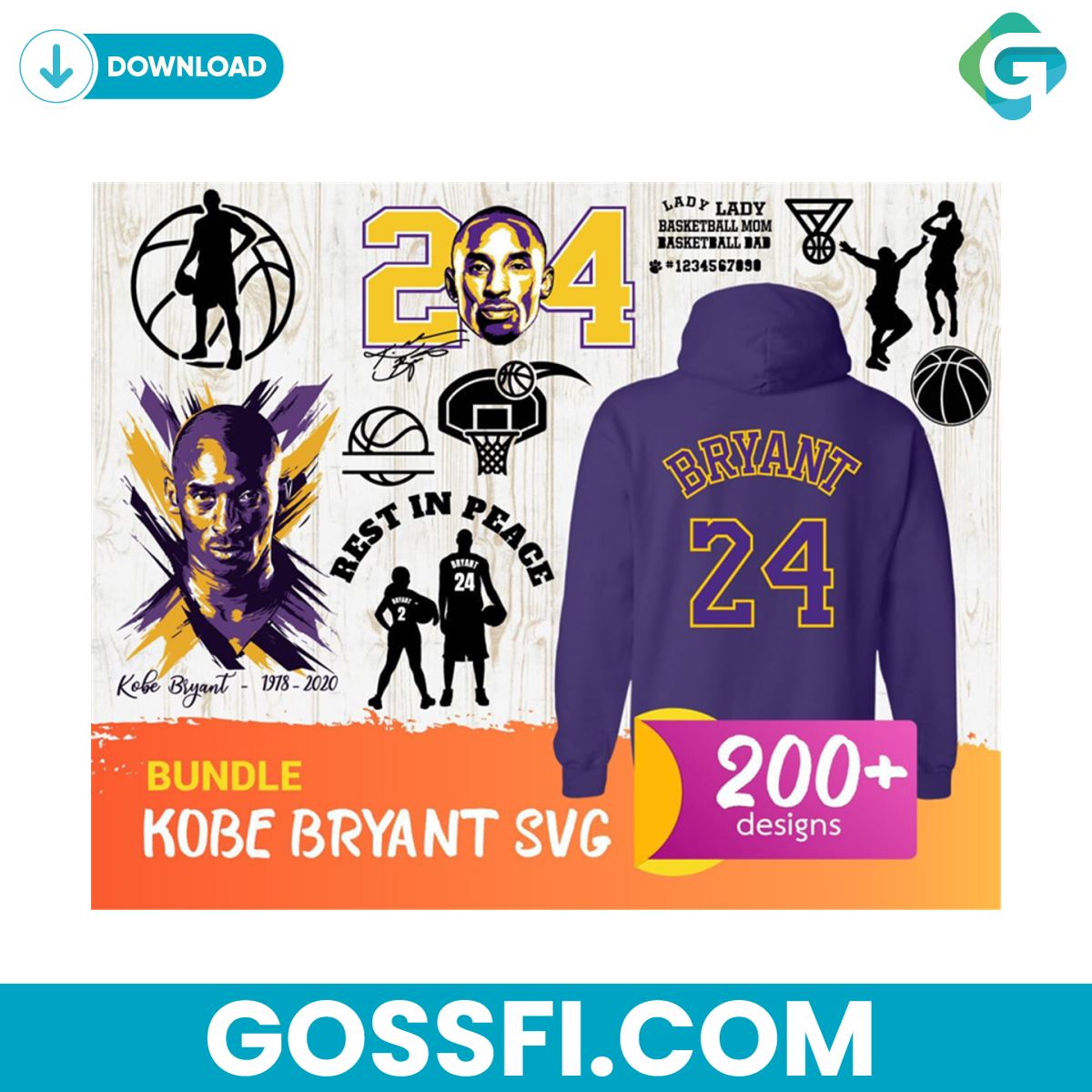 200 Files Kobe Bryant Bundle Basketball Player Svg - Gossfi.com